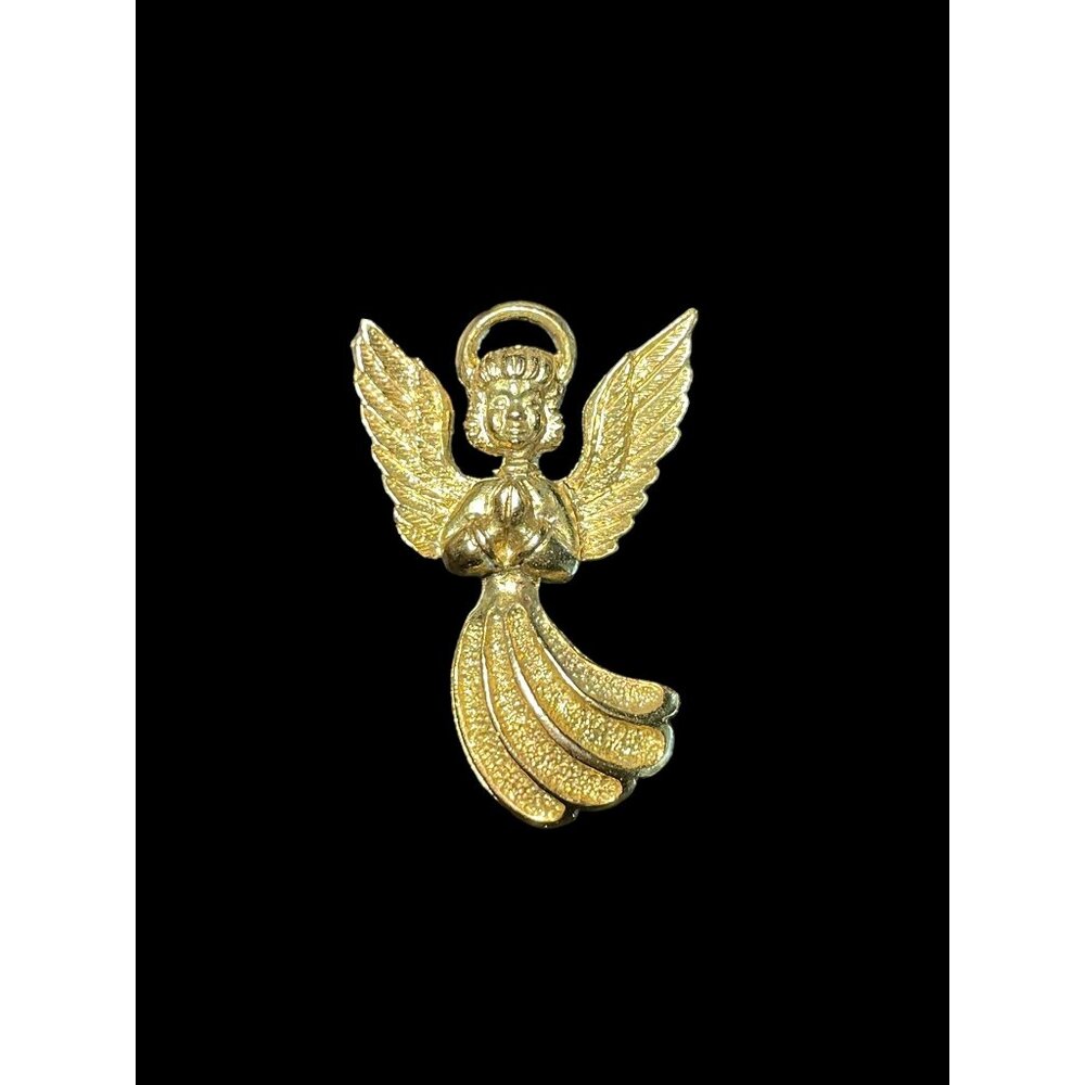 Vintage Gold Tone Praying Guardian Angel Brooch Pin - Gem